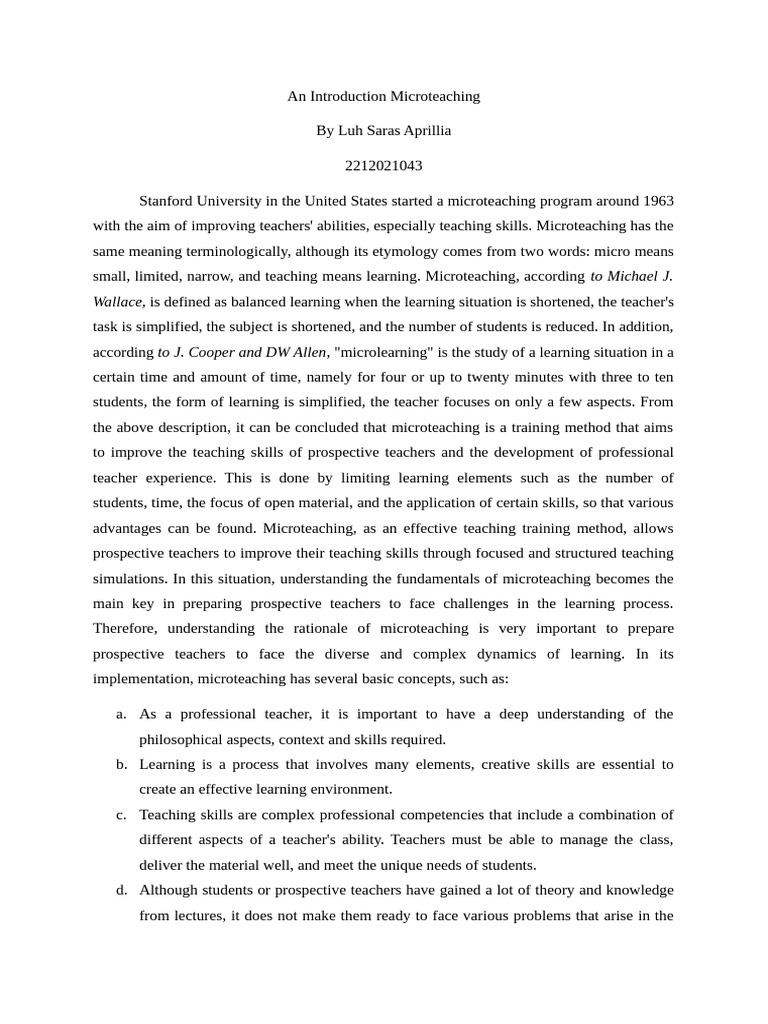 An Introduction Microteaching | PDF | Teachers | Pedagogy