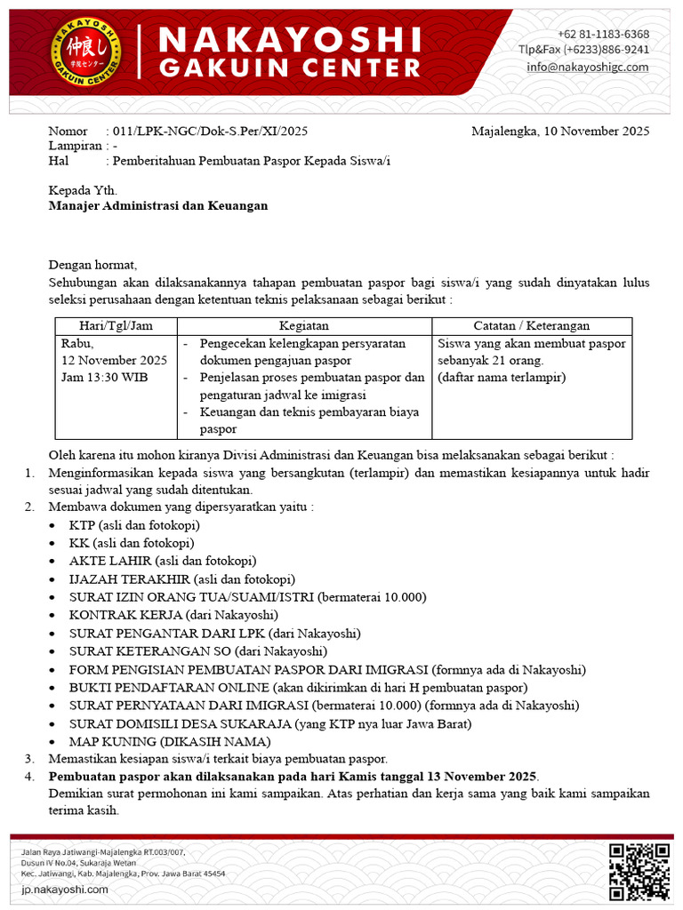 Surat Pemberitahuan Paspor 13 November 2025 | PDF