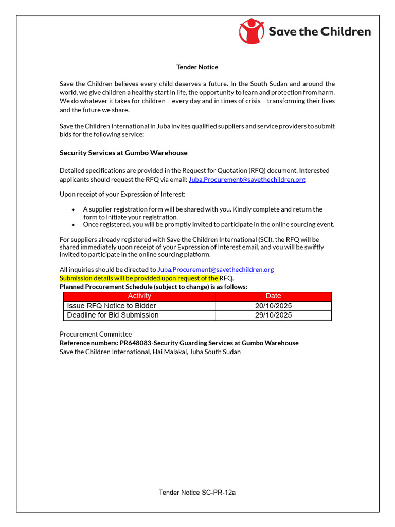 Request For Quotation Notice For Security Services at Gumbo Warehouse | PDF