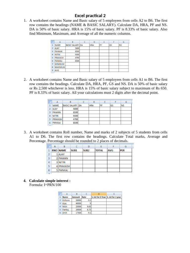 Excel Practical 2 | PDF