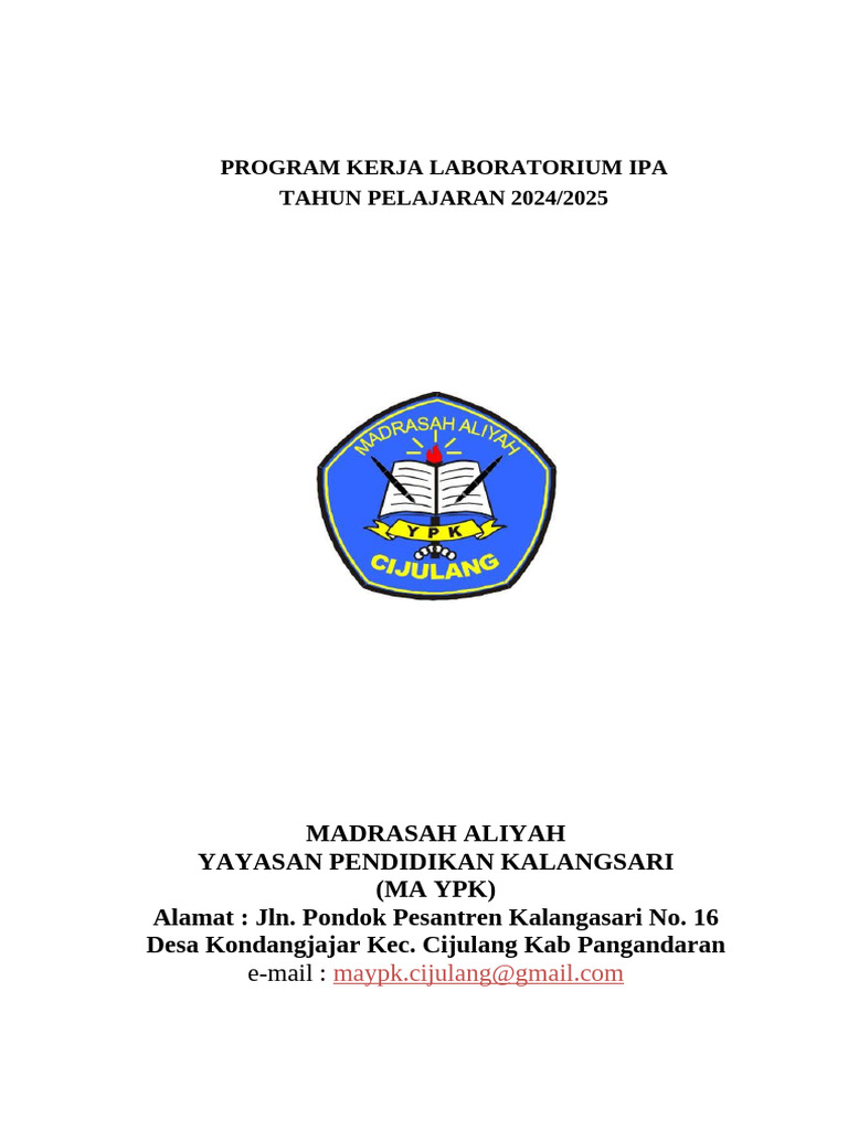 Rencana Kerja Laboratorium IPA MA YPK | PDF