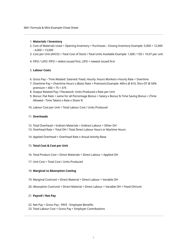 Ma1 Formula Cheatsheet | PDF