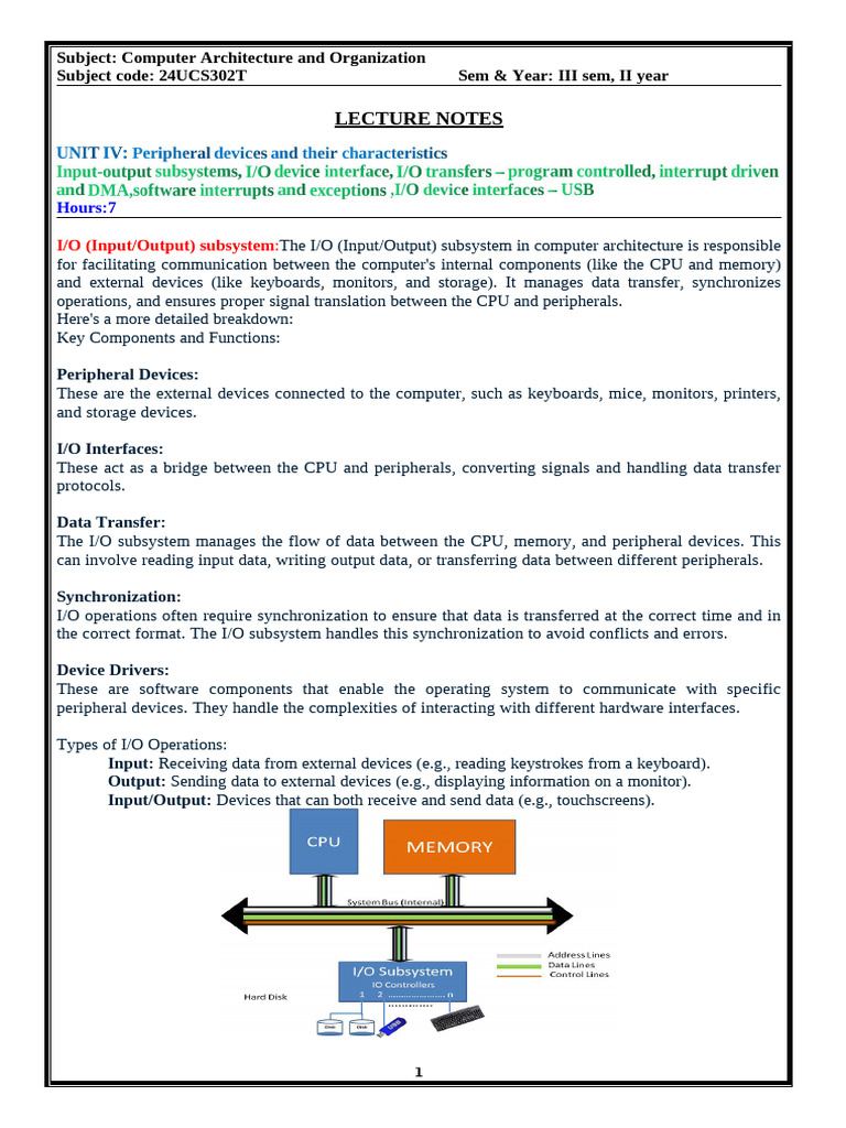 CAO_UNIT_IV_NOTES[2] | PDF | Input/Output | Central Processing Unit