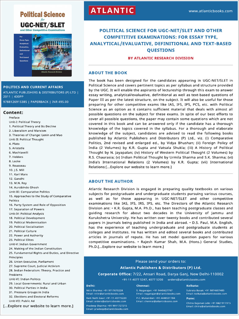 Political Science For Ugc-Net - Slet and Other Competitive Examinations ...