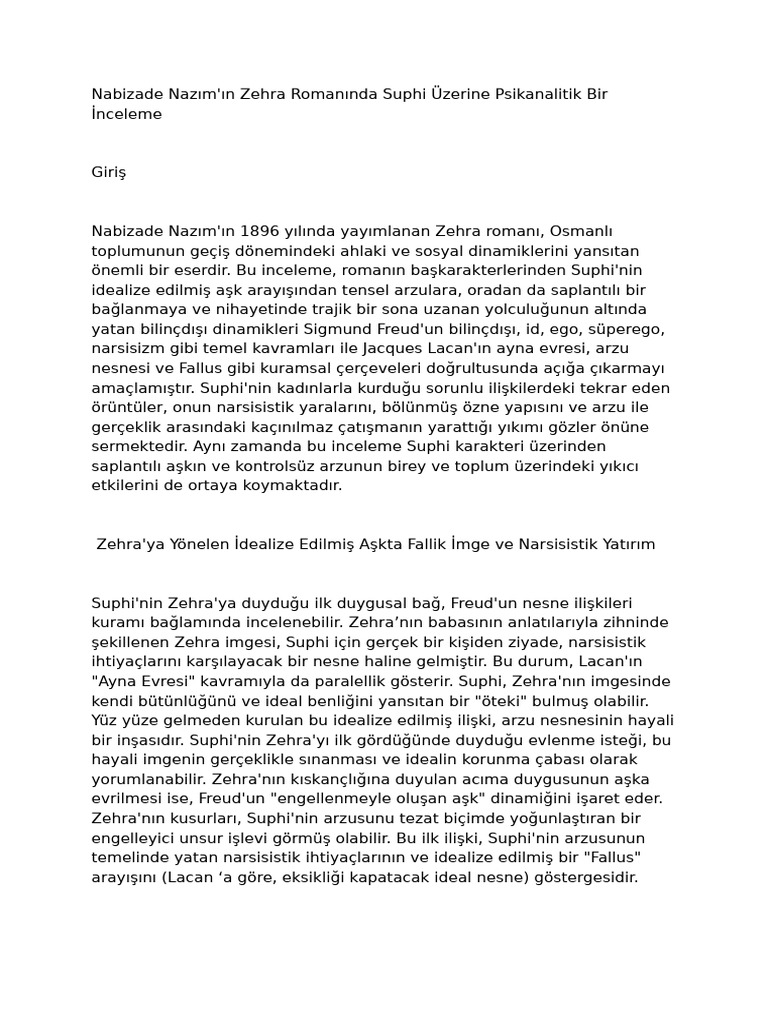 Suphi Karakteri Uzerine Psikanalitik Inceleme | PDF