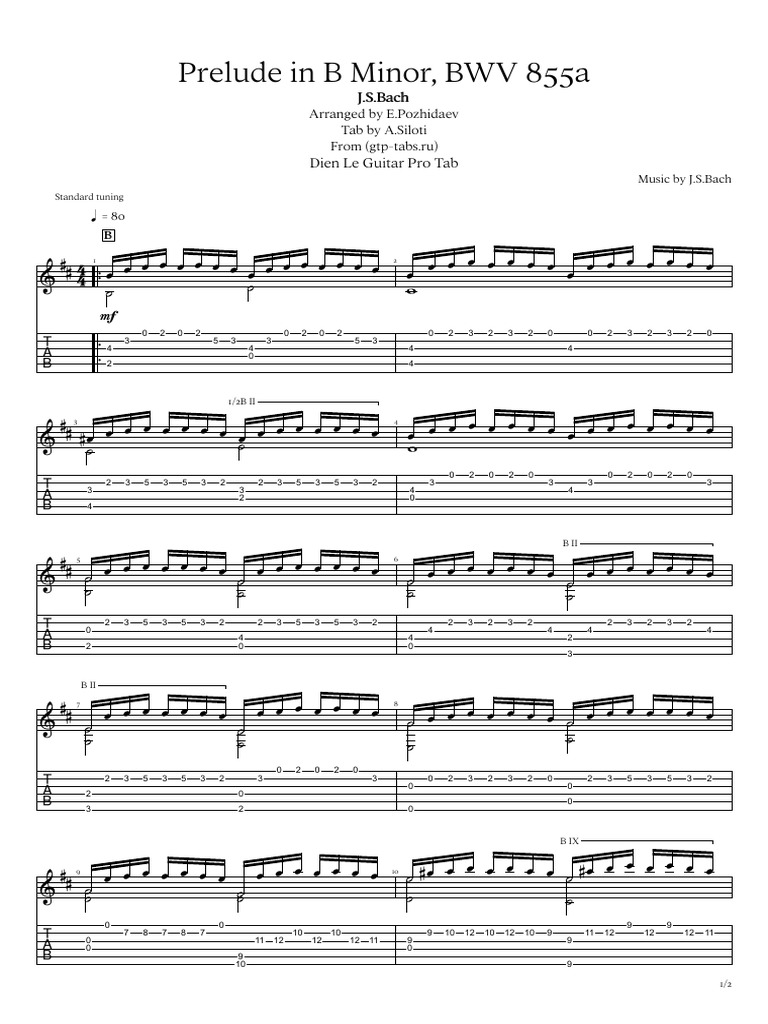 Prelude in B Minor, BWV 855a (J.S.bach) Classical Guitar Arrangement ...