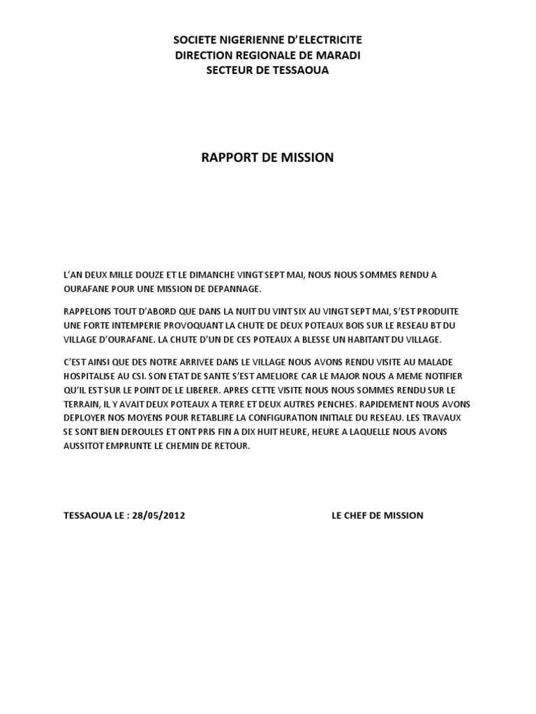 Rapport de Mission | PDF