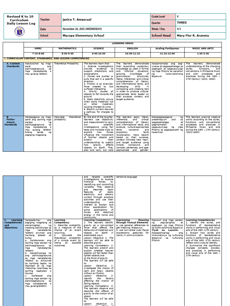 DLL Q3 W4 DAY1 With EPPK 12.Doc Final | PDF | Force | Electricity