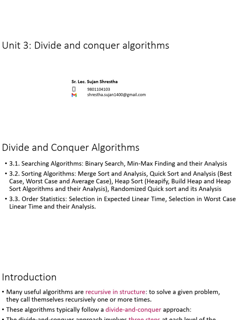 Unit 3 Divide and Conquer | PDF | Computer Programming | Applied Mathematics