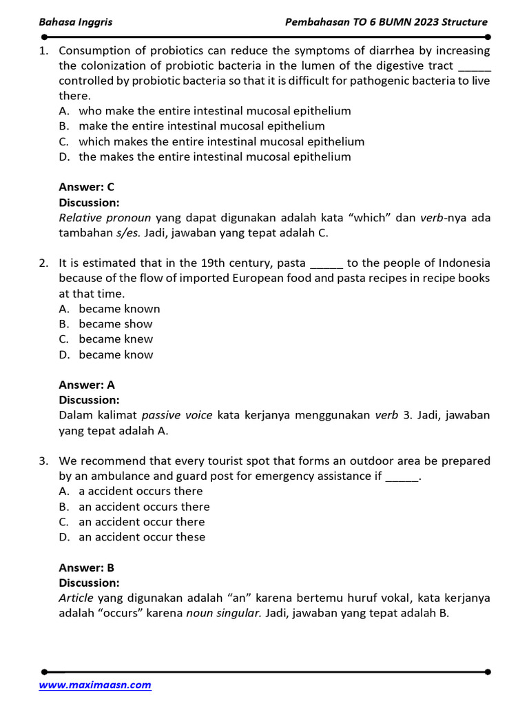 To 6 BUMN 2023 Bahasa Inggris Structure | PDF | Gastrointestinal Tract