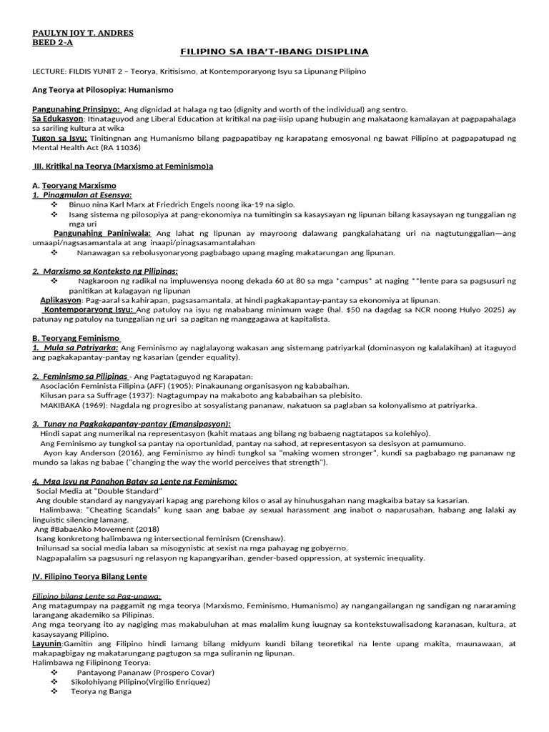 Fildis Lecture Unit 2 | PDF
