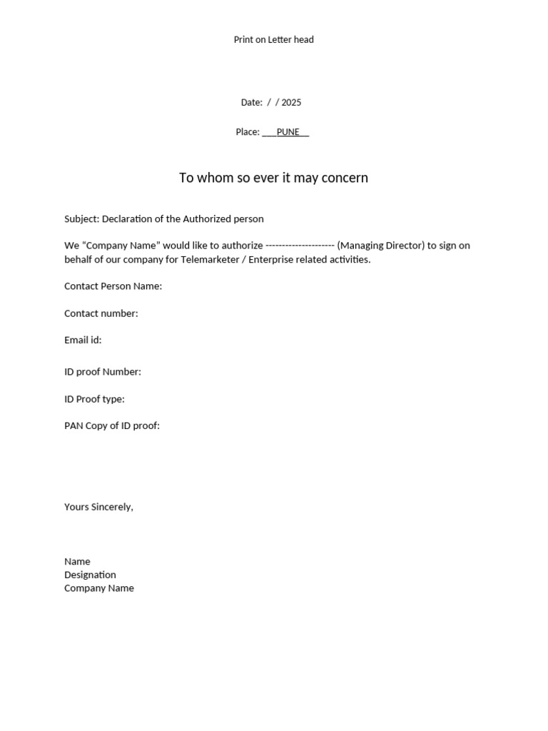 SMS Authorization Letter Format | PDF