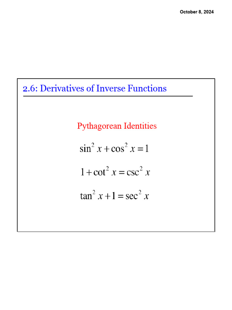 G. 2.6 Derivatives of Inverse Functions | PDF