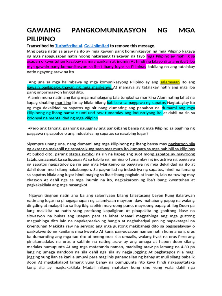 Gawaing Pangkomunikasyon Ng Mga Pilipino | PDF