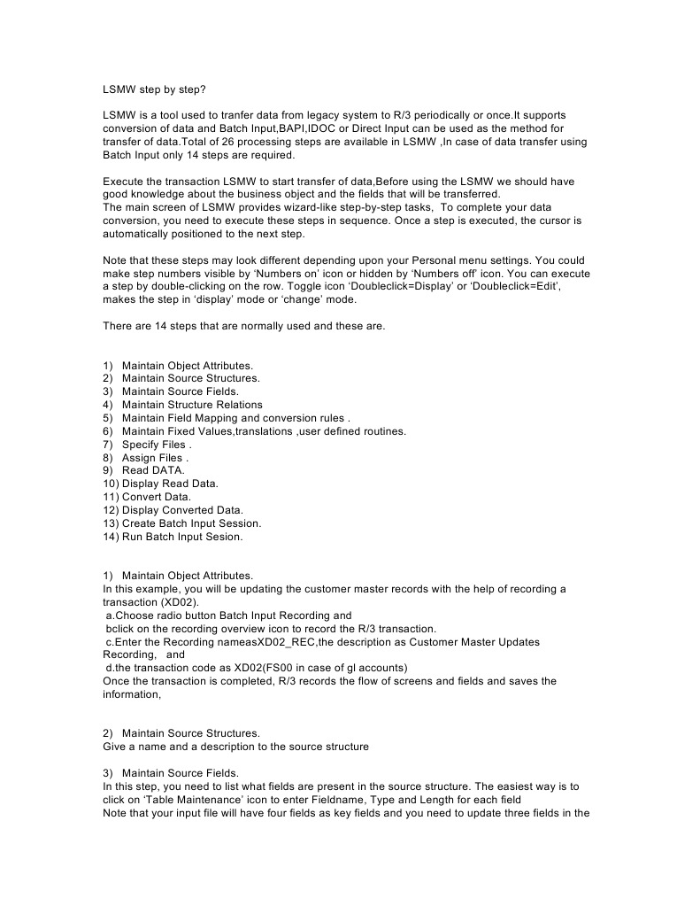 Step by Step LSMW | PDF | File Format | Icon (Computing)