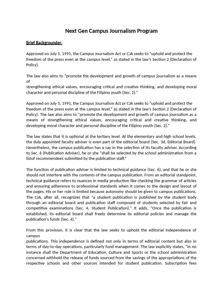 Campus Journalism Act Overview | PDF | Journalism | News