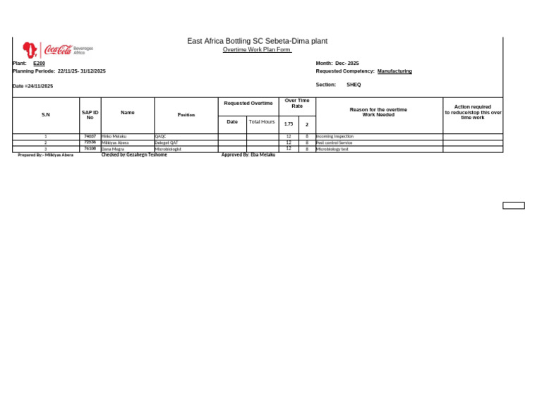 Sheq Dec - 2025 Ot Plan (1) | PDF