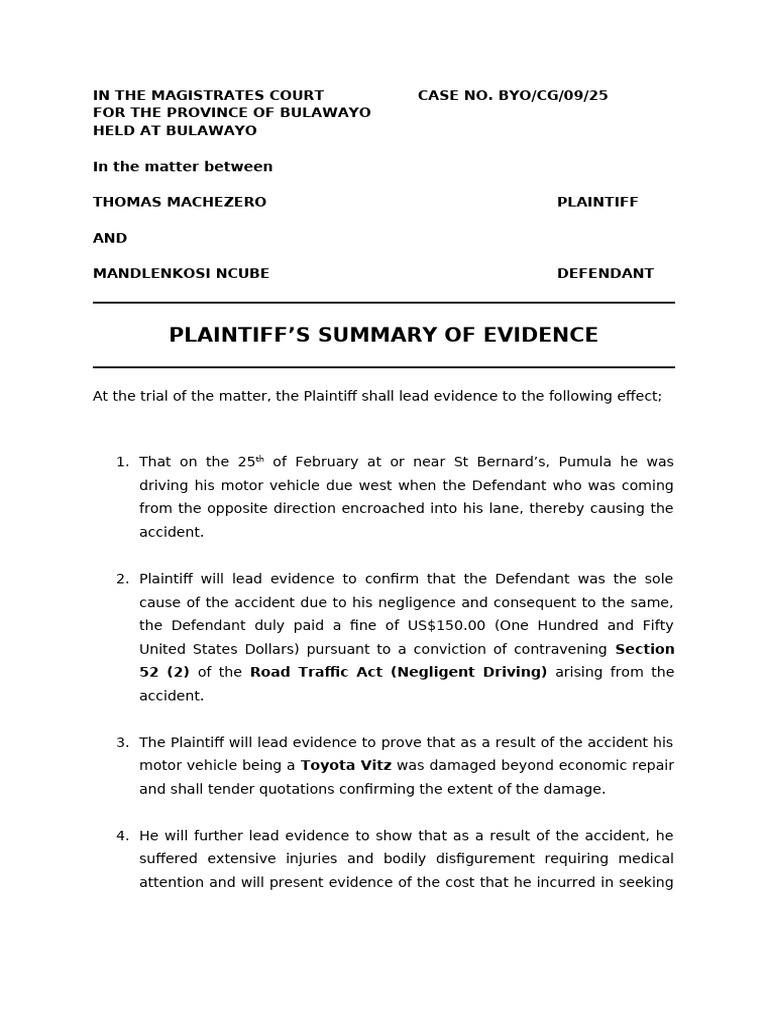 Machezero - Summary of Evidence | PDF | Common Law | Justice