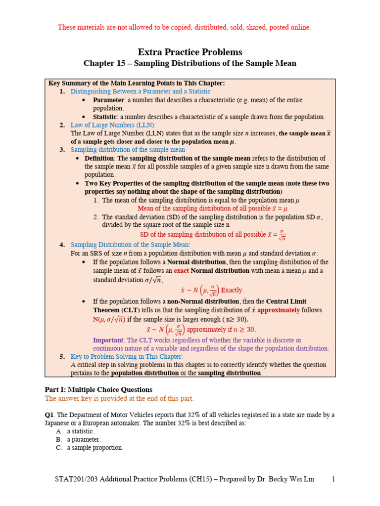 Sampling Distributions Practice Problems | PDF | Normal Distribution ...
