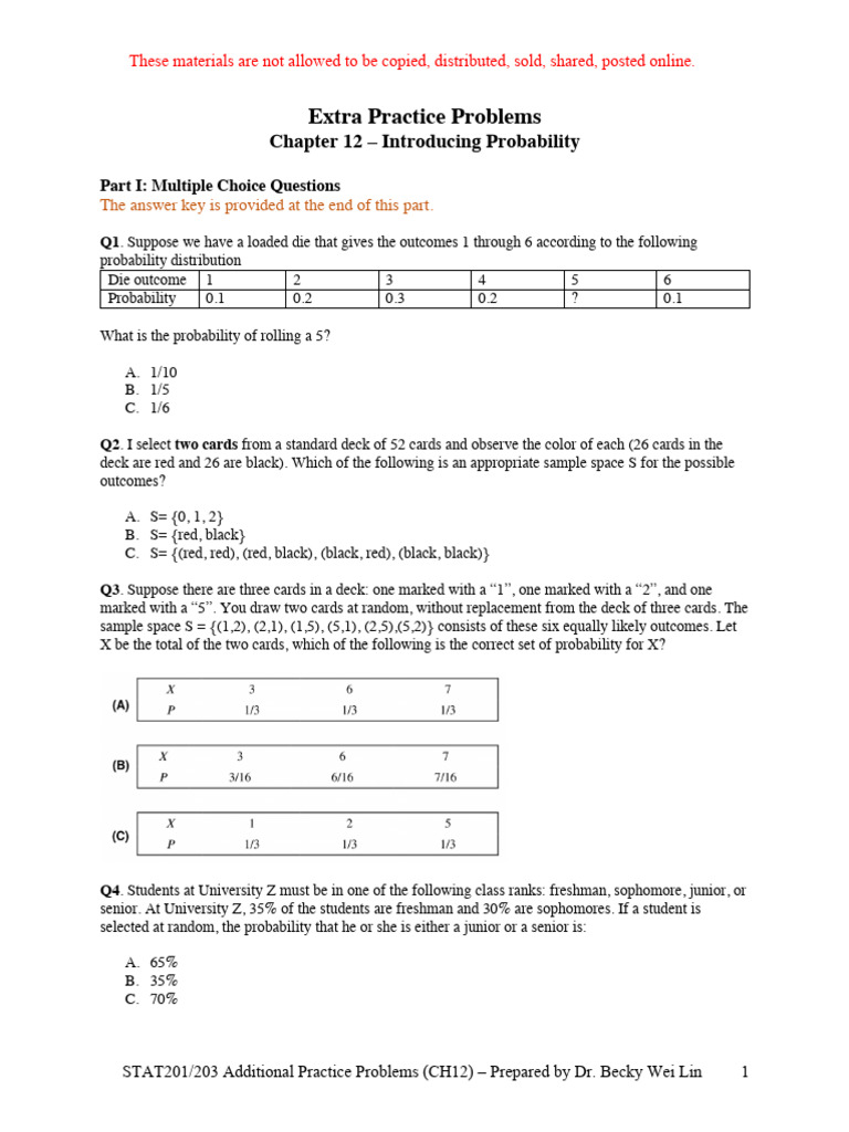 Probability Practice Problems for STAT201/203 | PDF | Random Variable ...