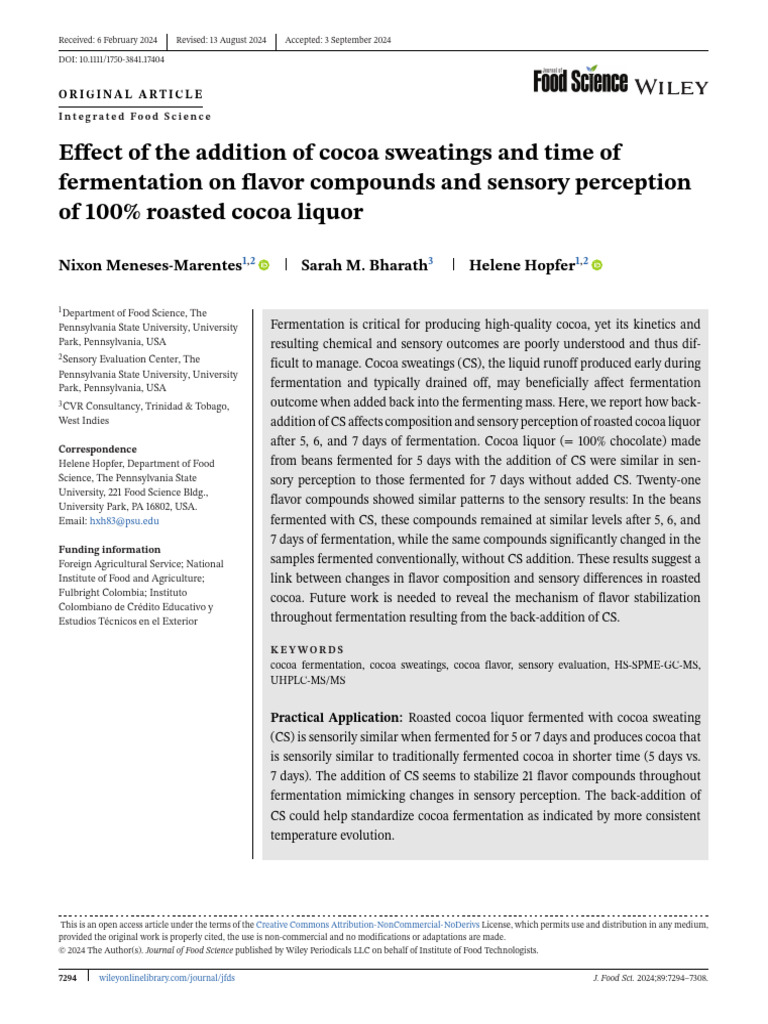 Effect of The Addition of Cocoa Sweatings and Time | PDF | Cocoa Bean ...