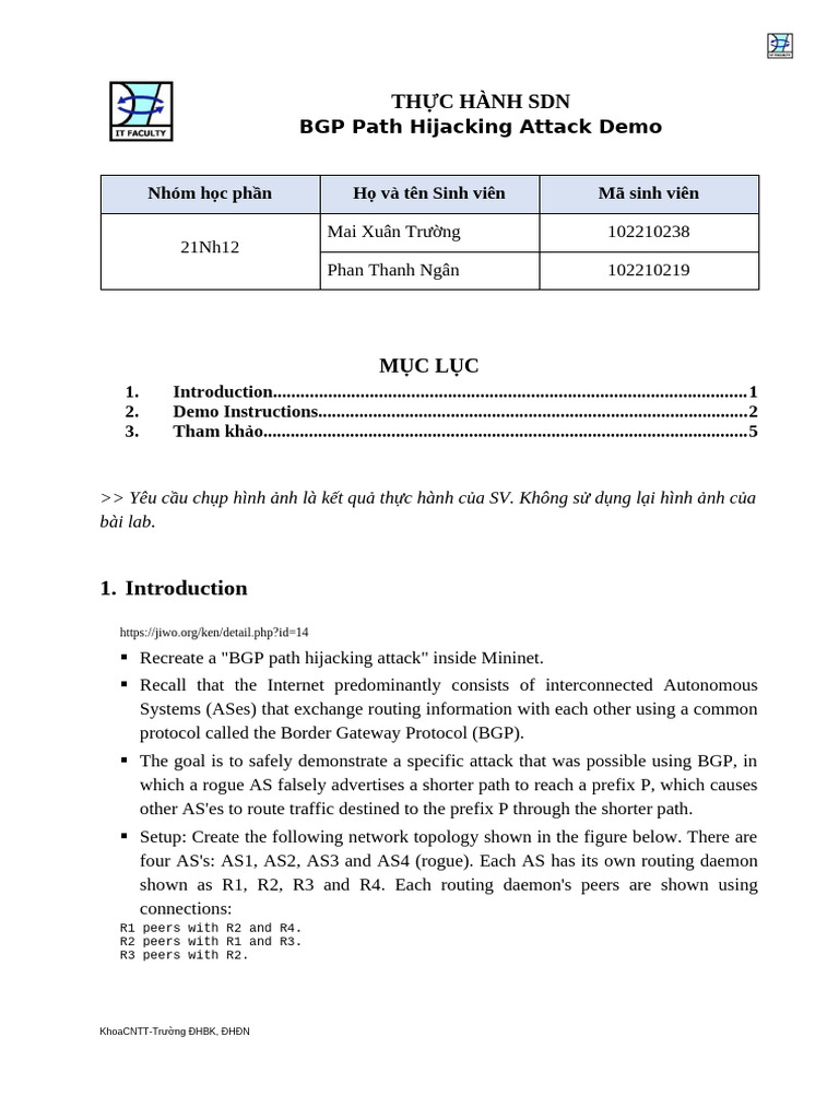 LabSDN BGP Path Hijacking Attack | PDF | Routing | Internet Standards