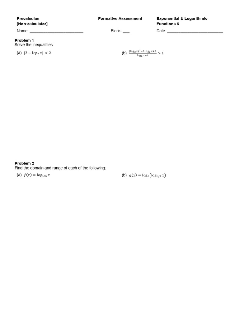Exponential & Logarithmic Functions Assessment | PDF