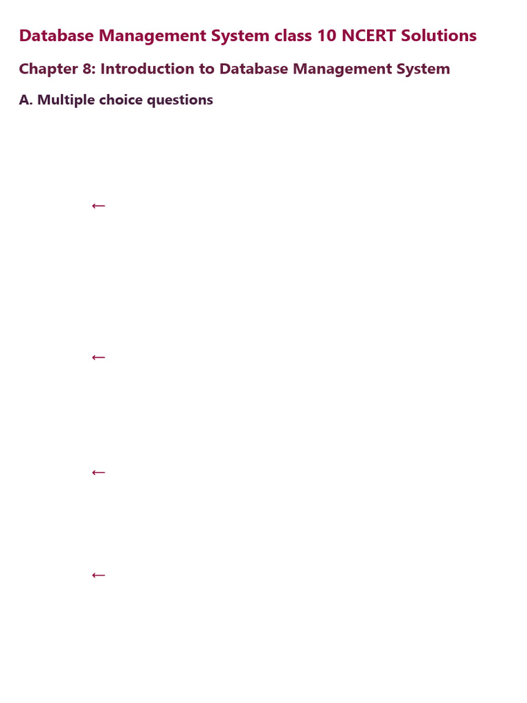 Database Management System Class 10 NCERT Solution Chapter 8,9,10,11,12 | PDF | Databases ...
