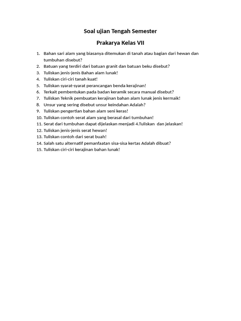Soal Ujian Prakarya Kelas VII | PDF