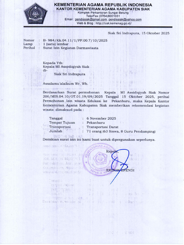 Surat Izin Edutrip | PDF