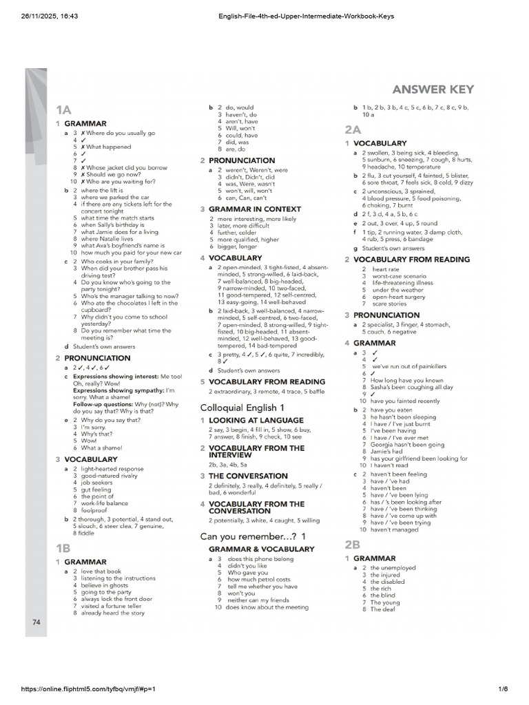 English File 4th Ed Upper Intermediate Keys | PDF