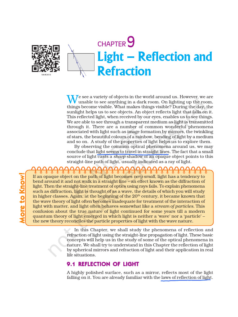 Ch9.Light- Reflection and refraction | PDF | Light | Mirror