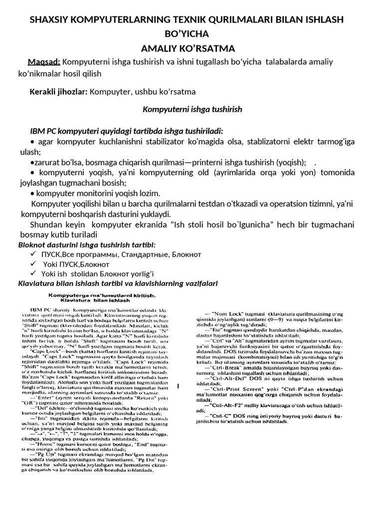 Mavzu01 Shaxsiy Kompyuterlarning Texnik Qurilmalari Bilan Ishlash | PDF
