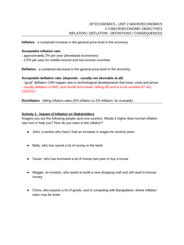 Macroeconomic Objectives: Inflation & Deflation | PDF | Deflation ...