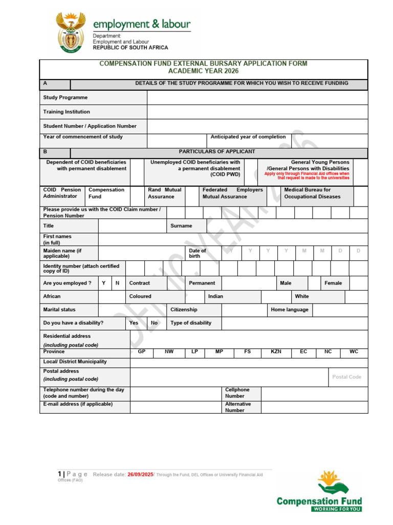 Compensation Fund Bursary Application 2026 | PDF | Pension | Consent