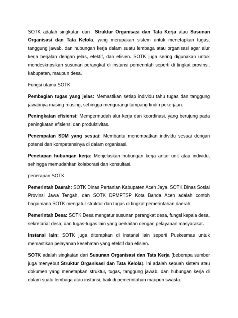 Pengertian dan Fungsi SOTK dalam Organisasi | PDF
