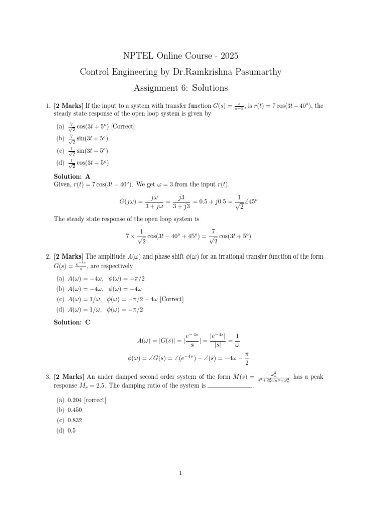 Control Engineering Assignment 6 Solutions | PDF | Applied Mathematics ...