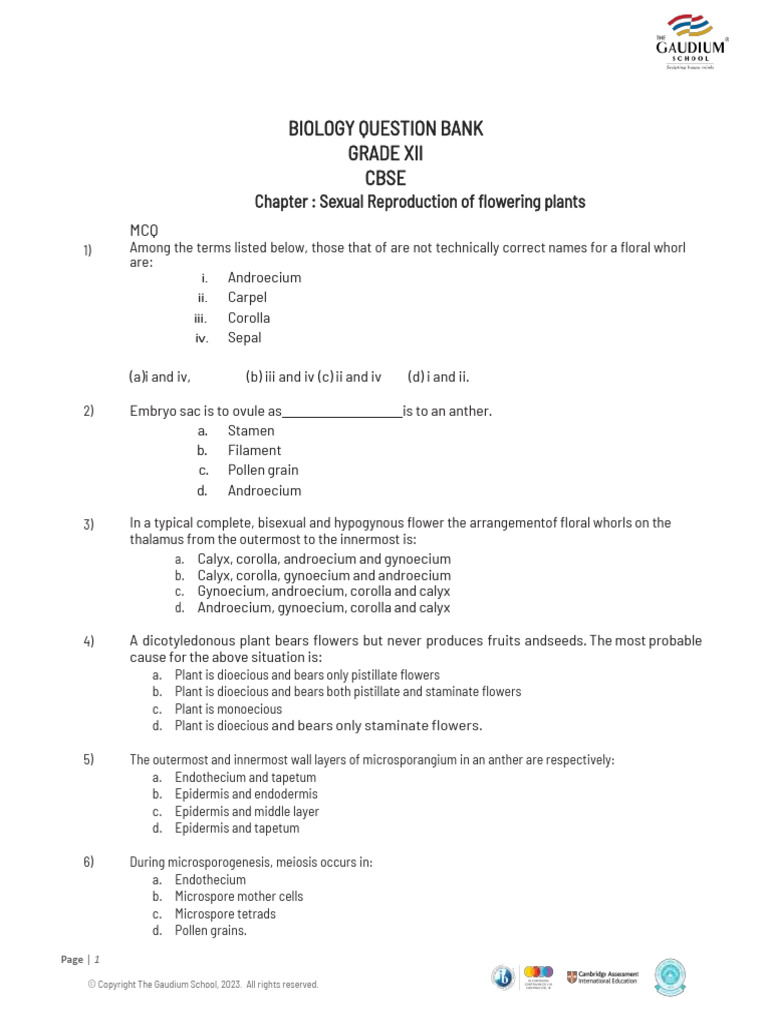 Question Bank Biology | PDF | Flowers | Dominance (Genetics)