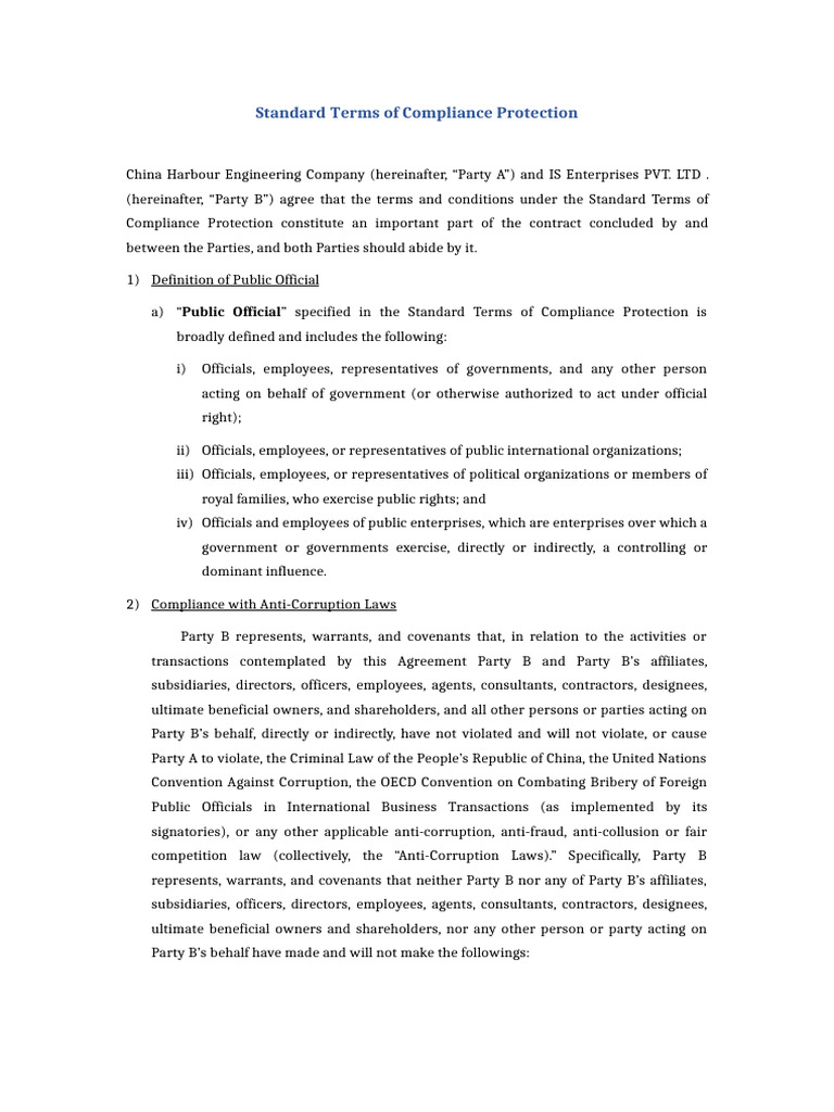 Attachment 4 Standard Terms of Compliance Protection | PDF | Business ...