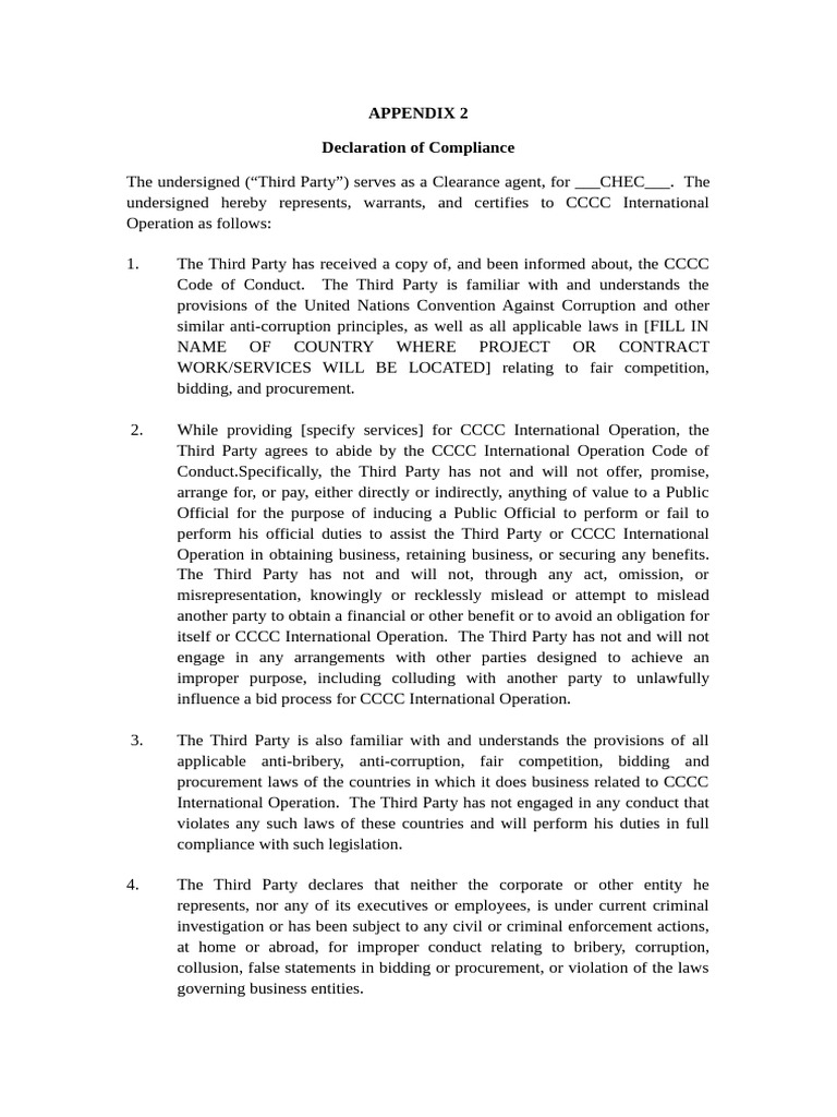 Appendix2 Declaration of Compliance | PDF | Common Law | Private Law