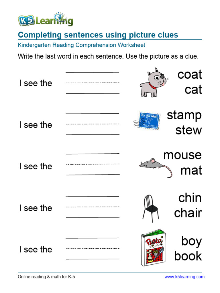 Kindergarten Reading Comprehension Complete Sentence 1 | PDF