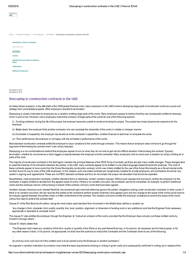 Descoping in Construction Contracts in The UAE - Fenwick Elliott | PDF ...