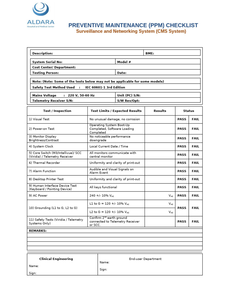 PPM Checklist for CMS System Maintenance | PDF | Alternating Current ...