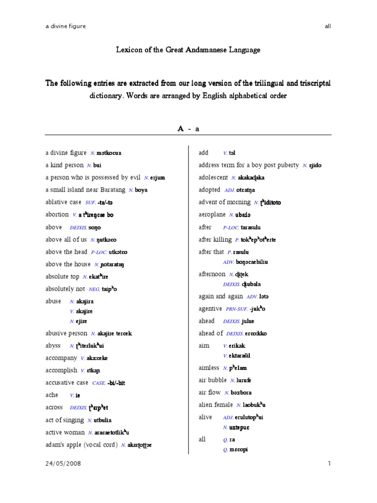 Great Andamanese Lexicon English | PDF | Nature
