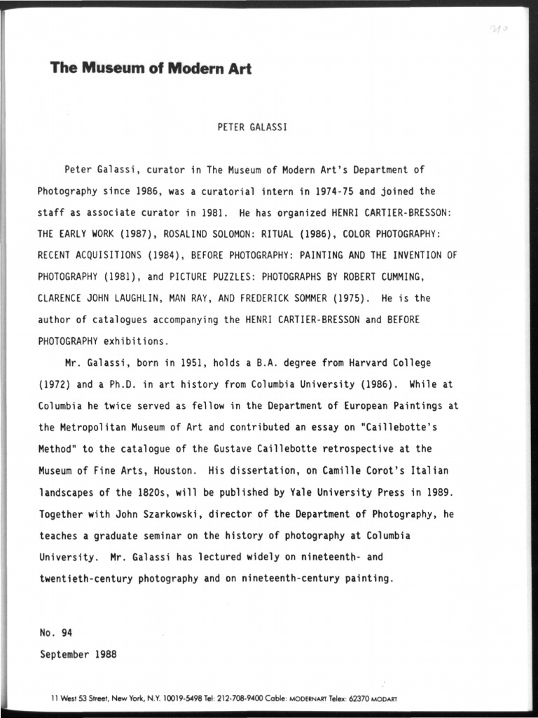 Peter Galassi: MoMA Photography Curator | PDF