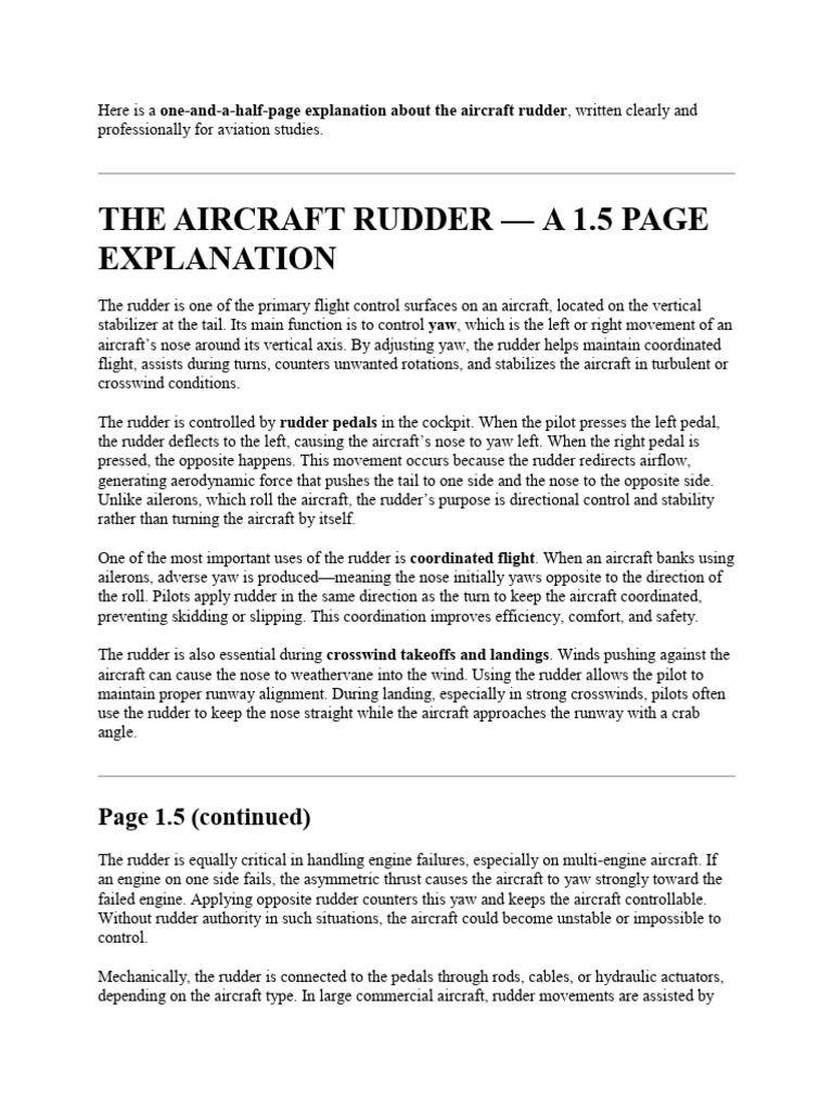 Rudder | PDF | Flight Control Surfaces | Aircraft