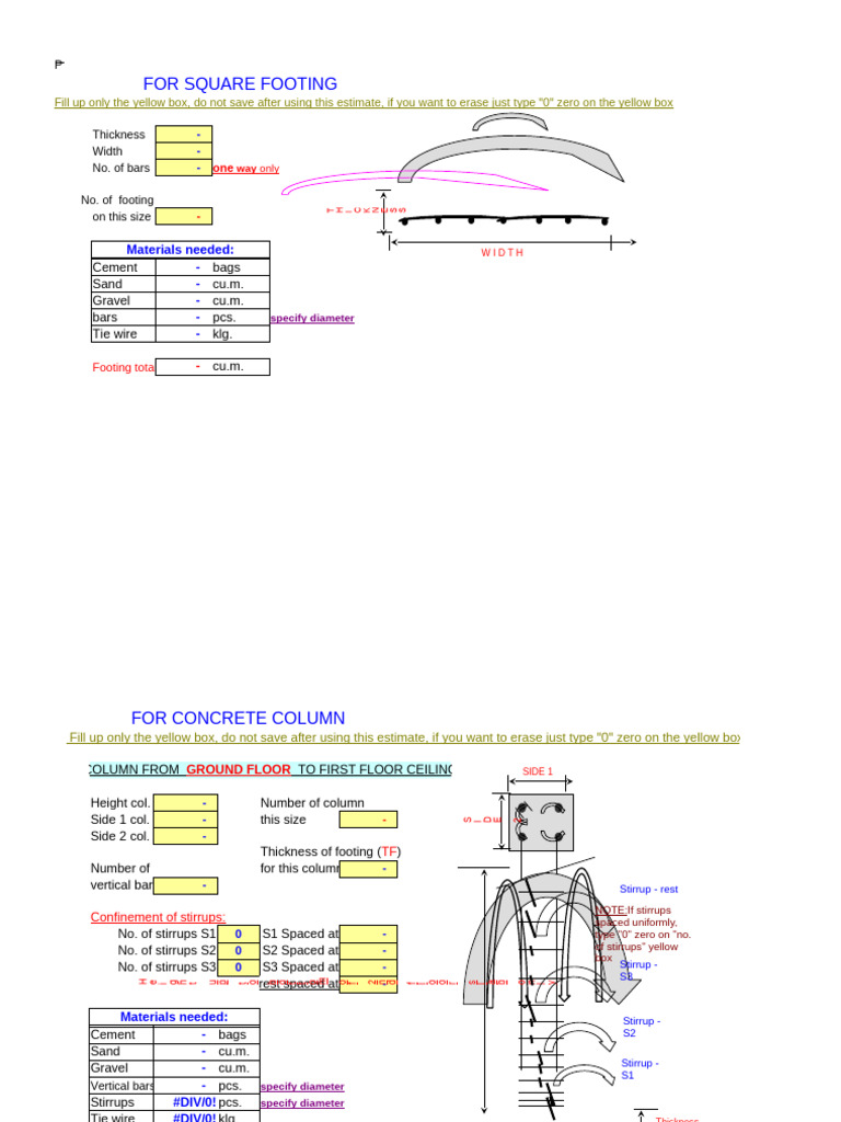 Excel Formula for Estimates | PDF | Concrete | Column