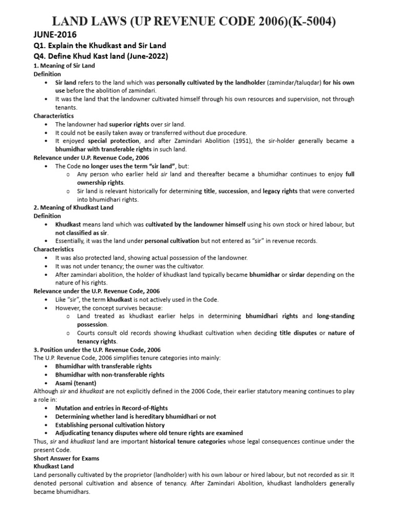 Land Laws (UP Revenue Code 2006) (5004) | PDF | Leasehold Estate ...