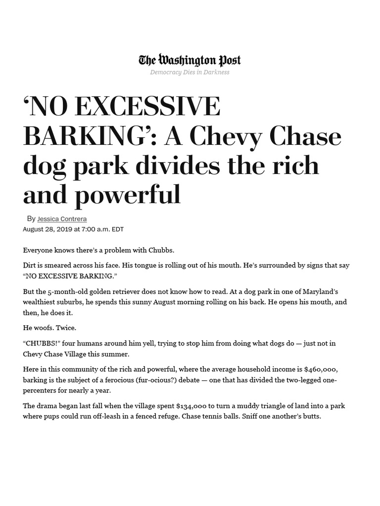 Barking Dogs at Chevy Chase Dog Park Divide Rich and Powerful - The ...