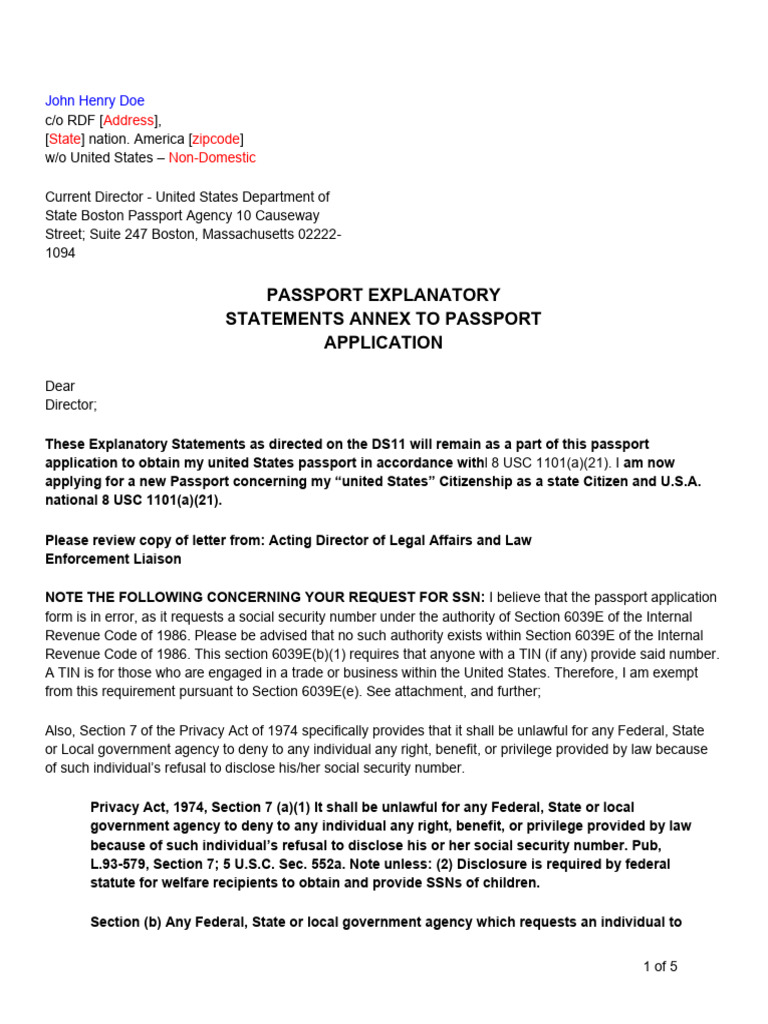 Passport Explanatory Statements Annex To Passport Application | PDF ...